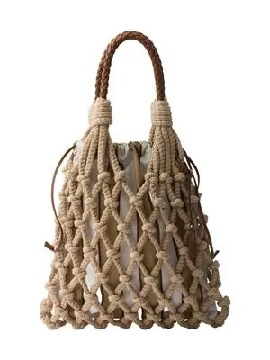 Prada Noue Medium Macramé Bag Neutral