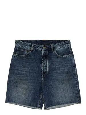 Palm Angels Curved Logo Denim Shorts - Blue