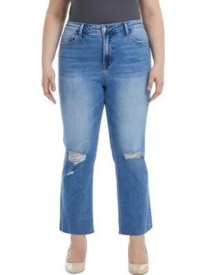 BAYEAS Distressed Slim Straight Leg Jeans - Medium Blue