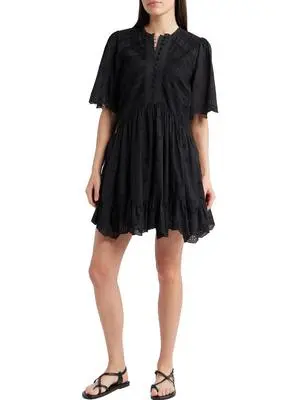 Madewell Eyelet Flutter-sleeve Minidress - True Black