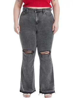 BAYEAS Lauren High Waist Ripped Flare Jeans - Grey
