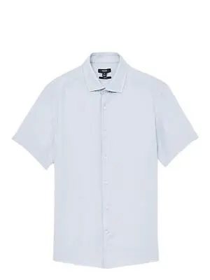 REISS Holiday Short-sleeved Linen Shirt - Pale Blue