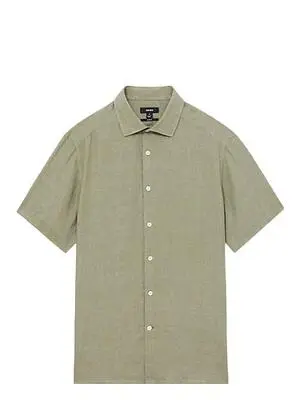 REISS Holiday Short-sleeved Linen Shirt - Thyme Green