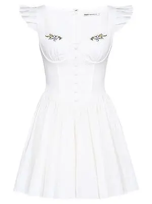 House Of Cb Floral-embroidered Stretch-cotton Mini Dress - White
