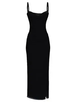 House Of Cb Lini Corset-bodice Stretch-mesh Maxi Dress - Black