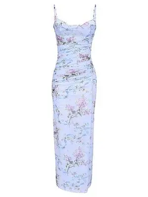 House Of Cb Lini Corset-bodice Maxi Dress - Blue Floral Print