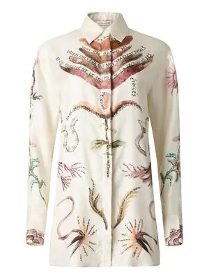 Altuzarra Chika Printed Silk Top - Ivory Figurative Tat