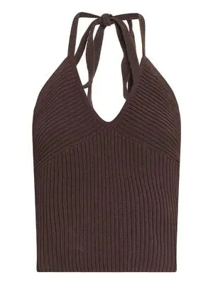 Vince Tie Halter Ribbed Sweater - Night Umber
