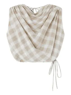 KALLMEYER KALLMEYER Naia Draped Top Beige Plaid