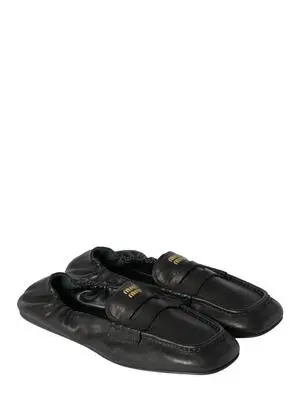 Miu Miu Ruches Nappa Leather Loafers - Black