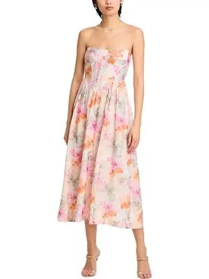 Bardot Lola Corset Midi Dress - Apricot Floral