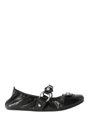 Balenciaga City Embellished Crinkled-leather Ballet Flats - Black