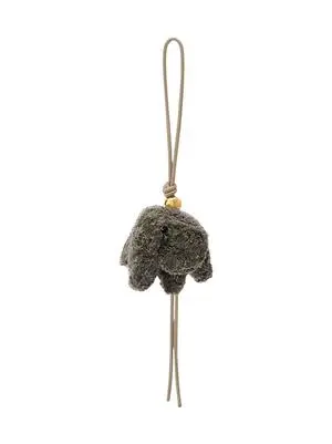 Loewe Elephant Bag Charm In Raffia And Leather - Grey