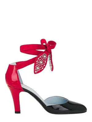 Valentino Garavani Foliefoliage Ankle Strap Pump - Nero & Rouge