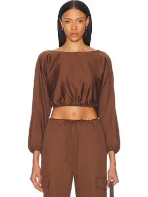 LESET Yoko Long Sleeve Blouson Top - Chocolate