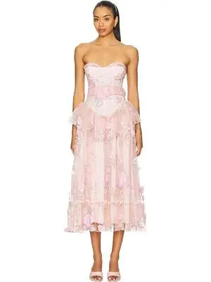 For Love & Lemons Emmeline Embroidery Midi Dress - Pink