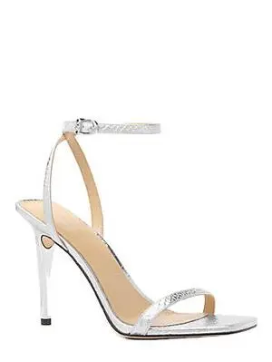 Michael Kors Liana Metallic Snake Embossed Leather Sandal - Silver