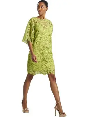 Natori Raffia Lace T-shirt Dress - Pear