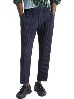 Issey Miyake Basics Pleated Straight Leg Pants - Navy