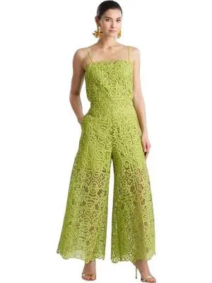 Natori Raffia Lace Palazzo Pants - Pear