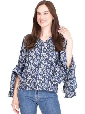 RAAS Emilia Paisley Print Cotton Top - Blue