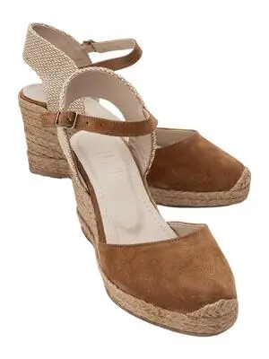 FOREVER & ALWAYS SHOES Sinta Platform Espadrille Sandals - Cognac Brown Suede Leather