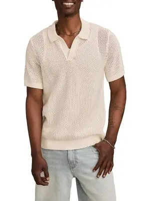 Lucky Brand Pointelle Cotton Johnny Collar Polo Sweater - Tofu