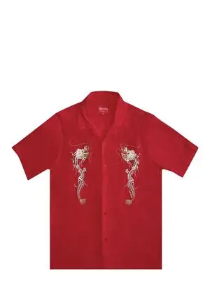 Supreme Dragon Embroidered Short-sleeve Shirt - Red