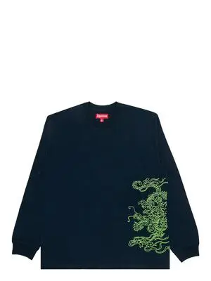 Supreme Dragon Embroidered Long-sleeve Top 'navy - Blue