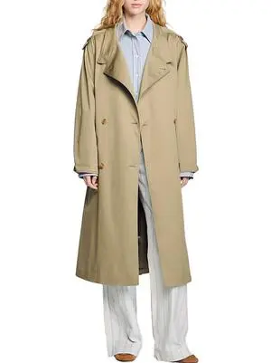 Sandro Belted Trench Coat - Olive Gree