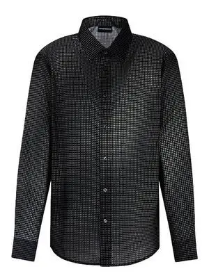 Emporio Armani Asv Lyocell Shirt With All-over Micro-pattern Print - Black