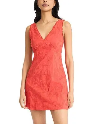 THE GOOD JOURNEY V Neck Crochet Trim Mini Dress - Aurora Red