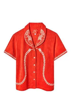 TOMBOLO Lobster Landline Cabana Crop Cut Shirt - Red
