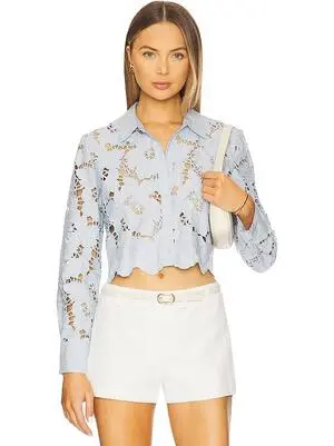 L'Agence Seychelle Cropped Buttondown Shirt - Blue Fog