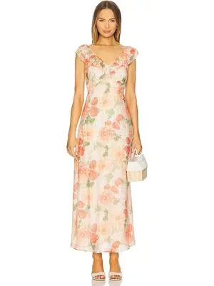 Minkpink Aida Frill Maxi Dress - Apricot Floral