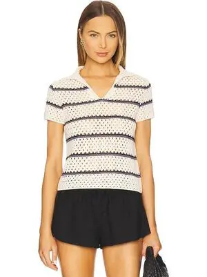 Vince Macrame Stripe Henley Top - Off White Combo
