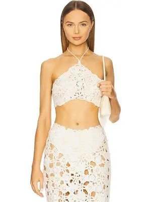 For Love & Lemons Floral Crochet Coverup Top - White