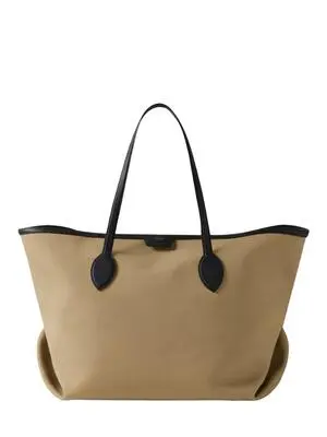 Khaite KHAITE Amalia Textured Leather-Trimmed Canvas Tote Neutrals