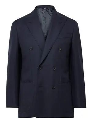Thom Sweeney Slim-fit Double-breasted Wool-hopsack Blazer - Blue