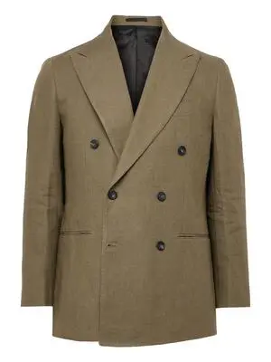 J. MUESER Waverly Double-breasted Linen Suit Jacket - Neutrals