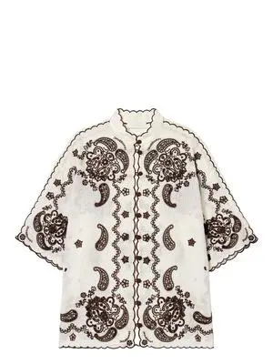 Zimmermann Ascension Leather-trimmed Broderie Anglaise Linen Shirt - Cream