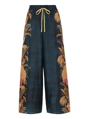 Zimmermann Ascension Printed Silk-satin Wide-leg Pants - Blue