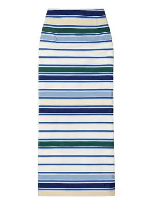 ROSIE ASSOULIN Ribbon Grosgrain-Trimmed Striped Herringbone Cotton-Blend Midi Skirt