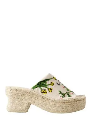 Loewe Paula's Ibiza Petal Embroidered Platform Espadrille Mules - Cream