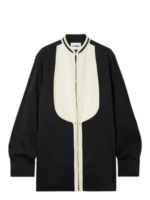 JIL SANDER Oversized Two-tone Piped Crepe Shirt - Black