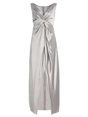 Marina Moscone Twisted Satin Midi Dress Light Grey