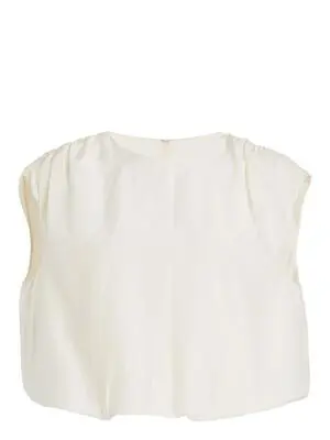 Loulou De Saison Gathered Cotton-Silk Top Ivory