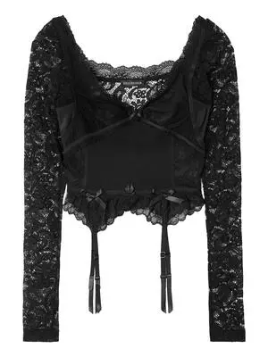 Balenciaga Cropped Jersey And Lace Top - Black