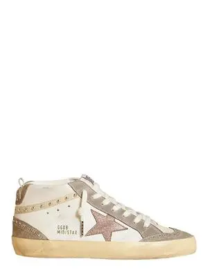 GOLDEN GOOSE Mid Star Lace Up Sneakers - White/silver Sconce/light Brown
