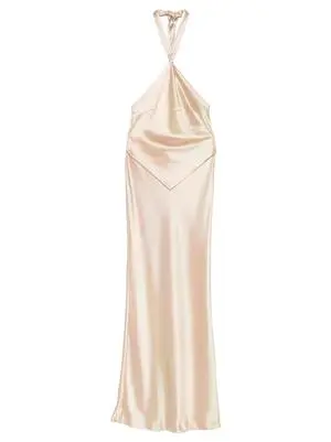 Retrofete Satin Maxi Halterneck Dress - Neutrals